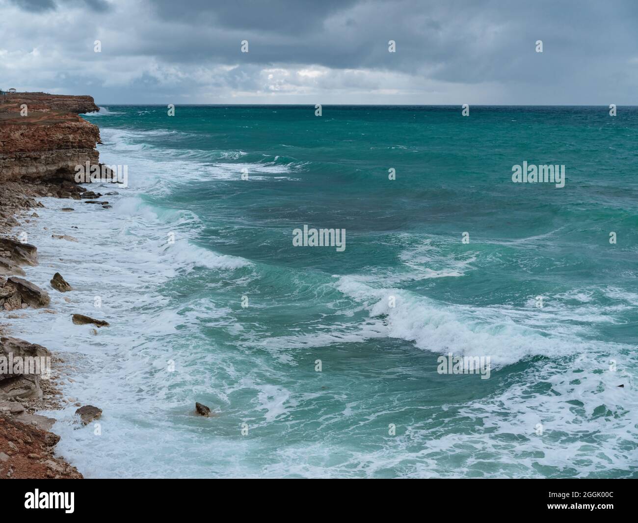 Beautiful view of ocean waves and a fantastic rocky shore, Sea patterns ...