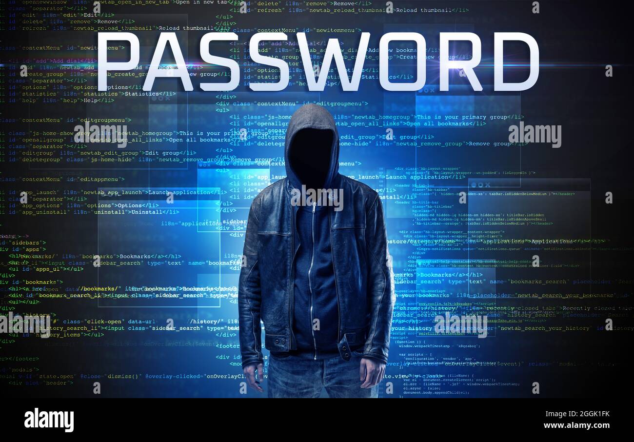 Faceless hacker on code background Stock Photo - Alamy