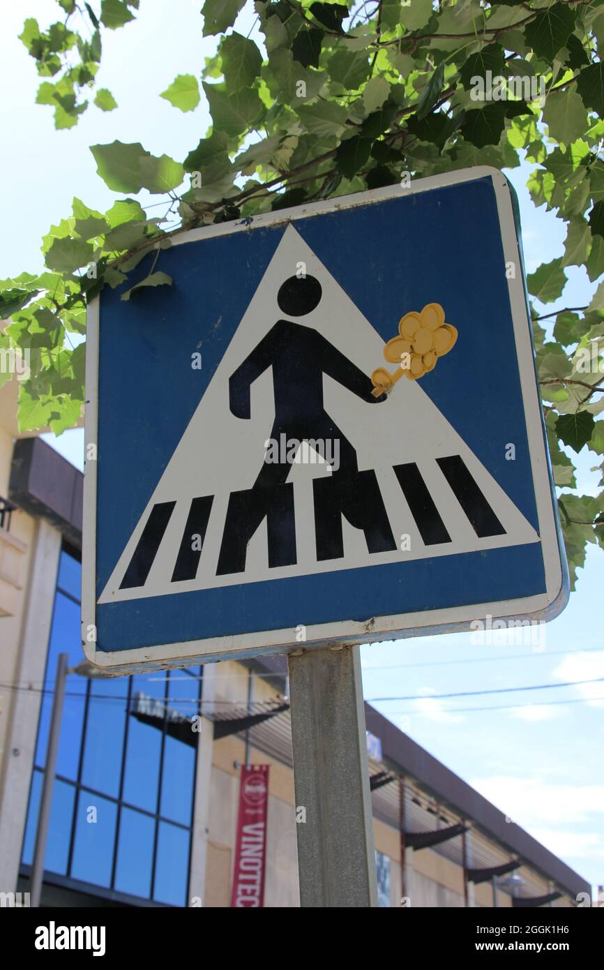 Spanish zebra crossing sign, Arta, Mallorca, Balearic Islands, Spain ...