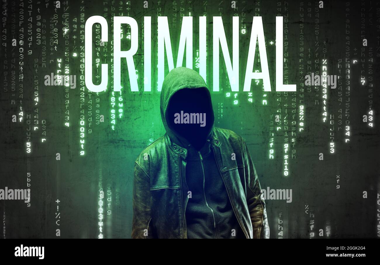 Faceless hacker with inscription concept Stock Photo - Alamy