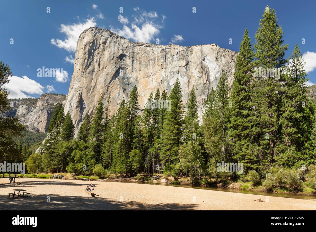 Tourists on the Merced River, El Capitan at the back, Yosemite National ...