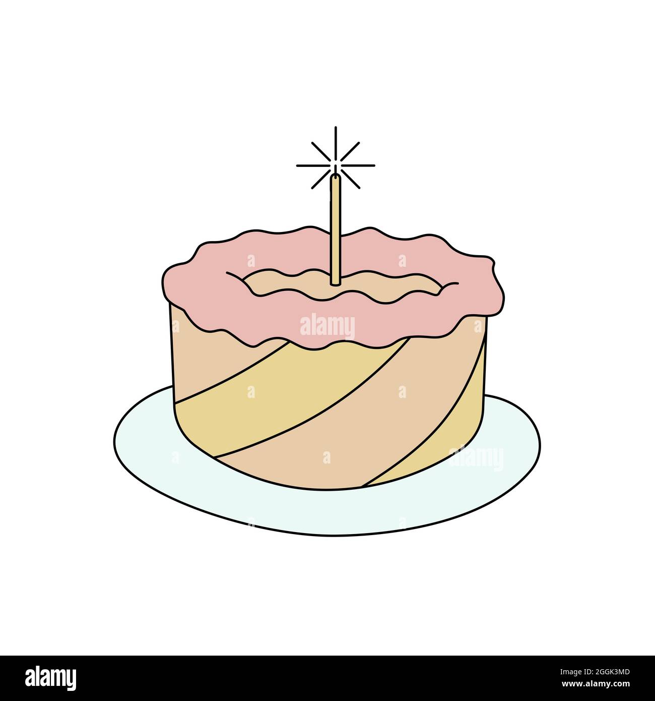 Cute cartoon cake. Color vector icon isolated on white background. Cake ...