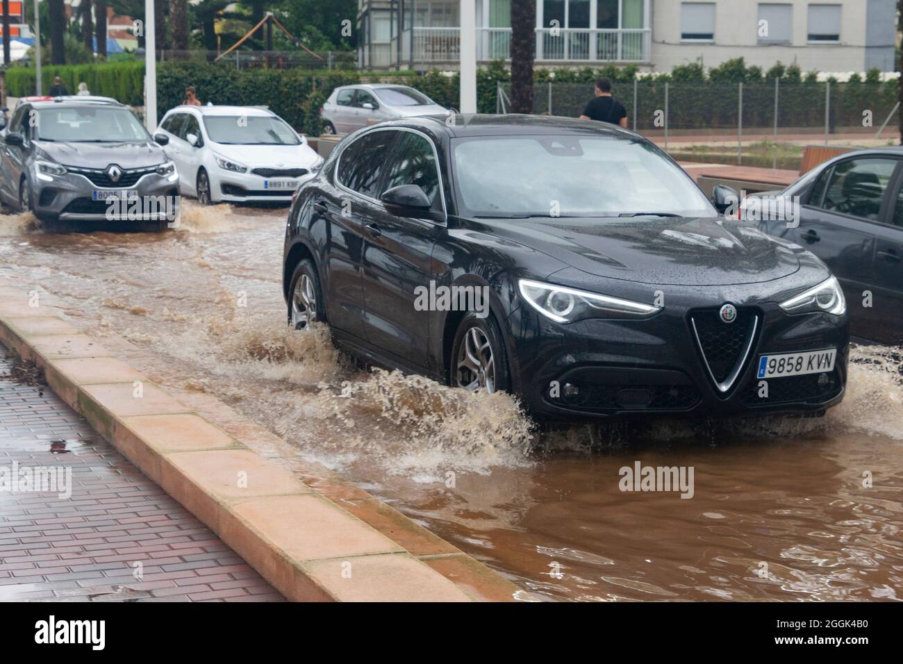 Floods. Flood. Streets, promenades and beach flooded. Rains. Storm ...