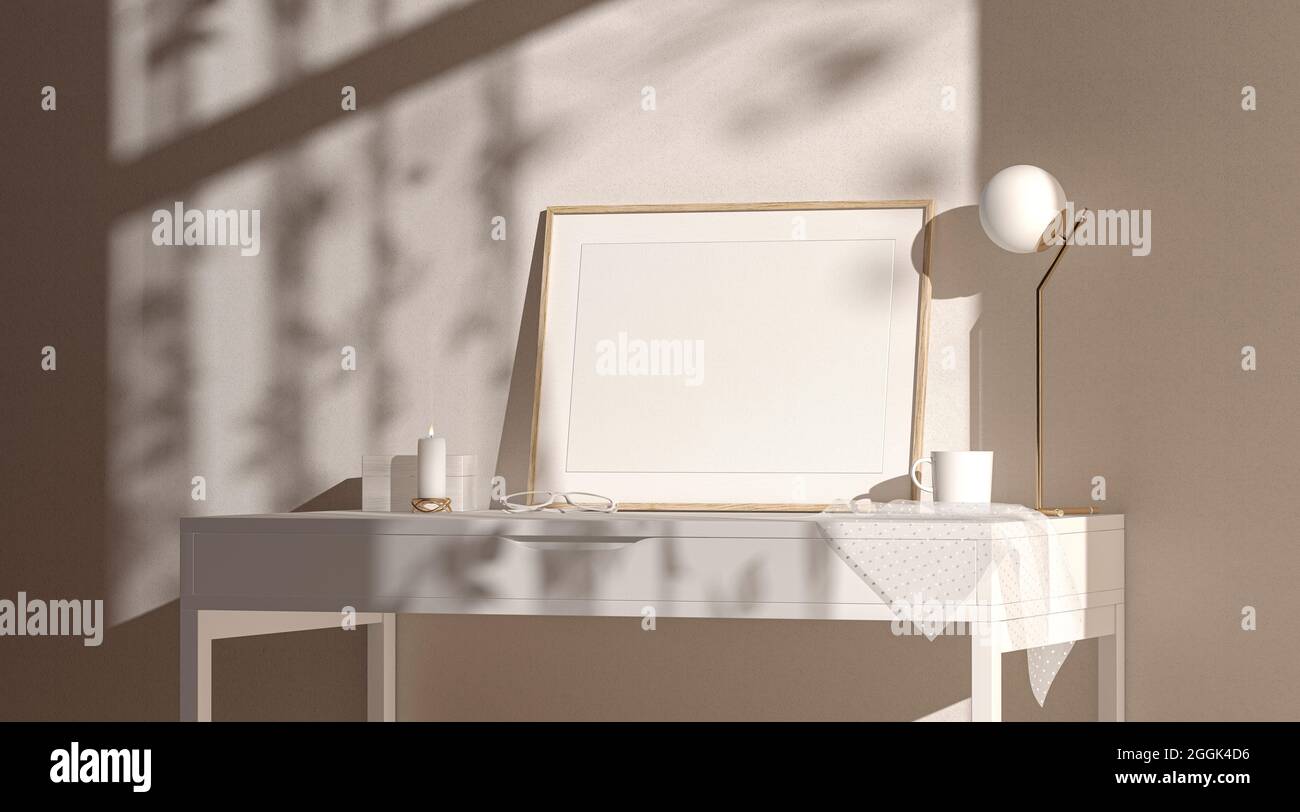 Blank wood a4 horizontal frame mockup interior background Stock Photo ...