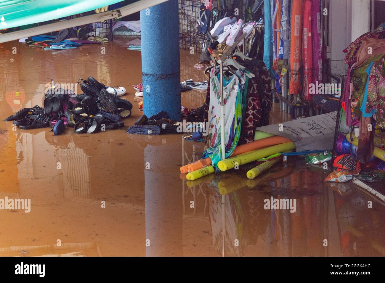 Floods. Flood. Streets, promenades and beach flooded. Rains. Storm ...