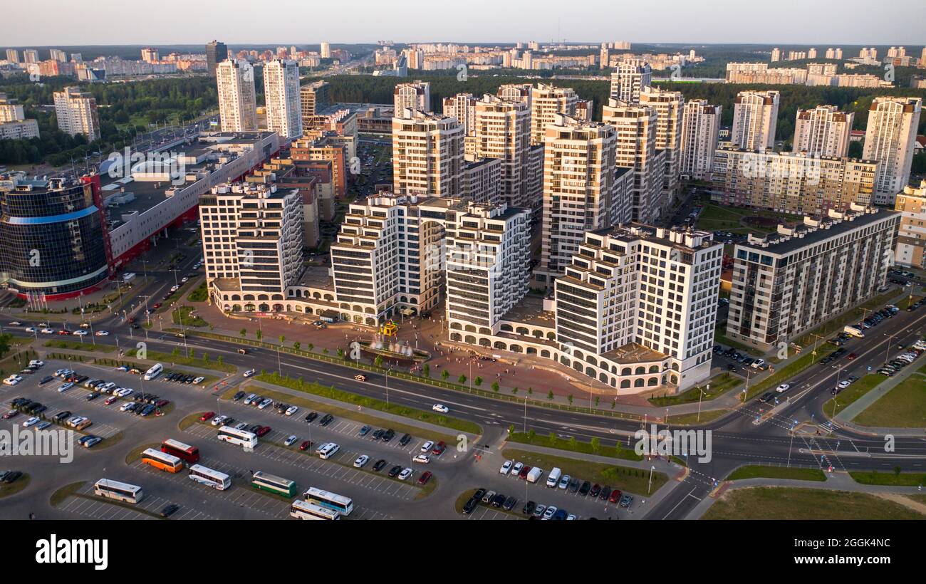 View from the height of the new district in the city of Minsk ...