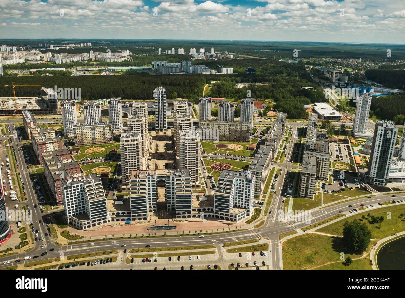 View from the height of the new district in the city of Minsk ...