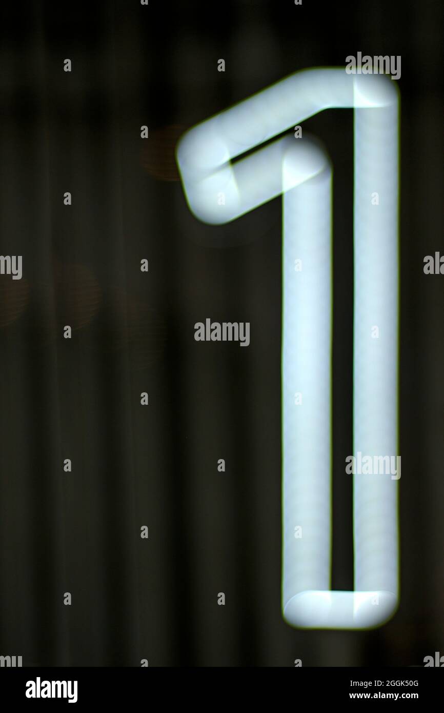 Number one, lettering with white LED lighting Stock Photo - Alamy