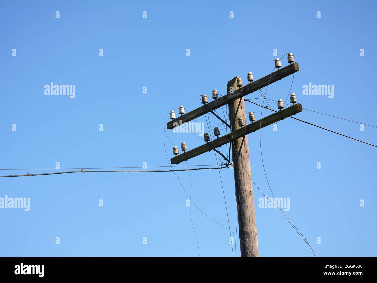 Electric post power pole. Wire breakage after hurricane. Broken power ...