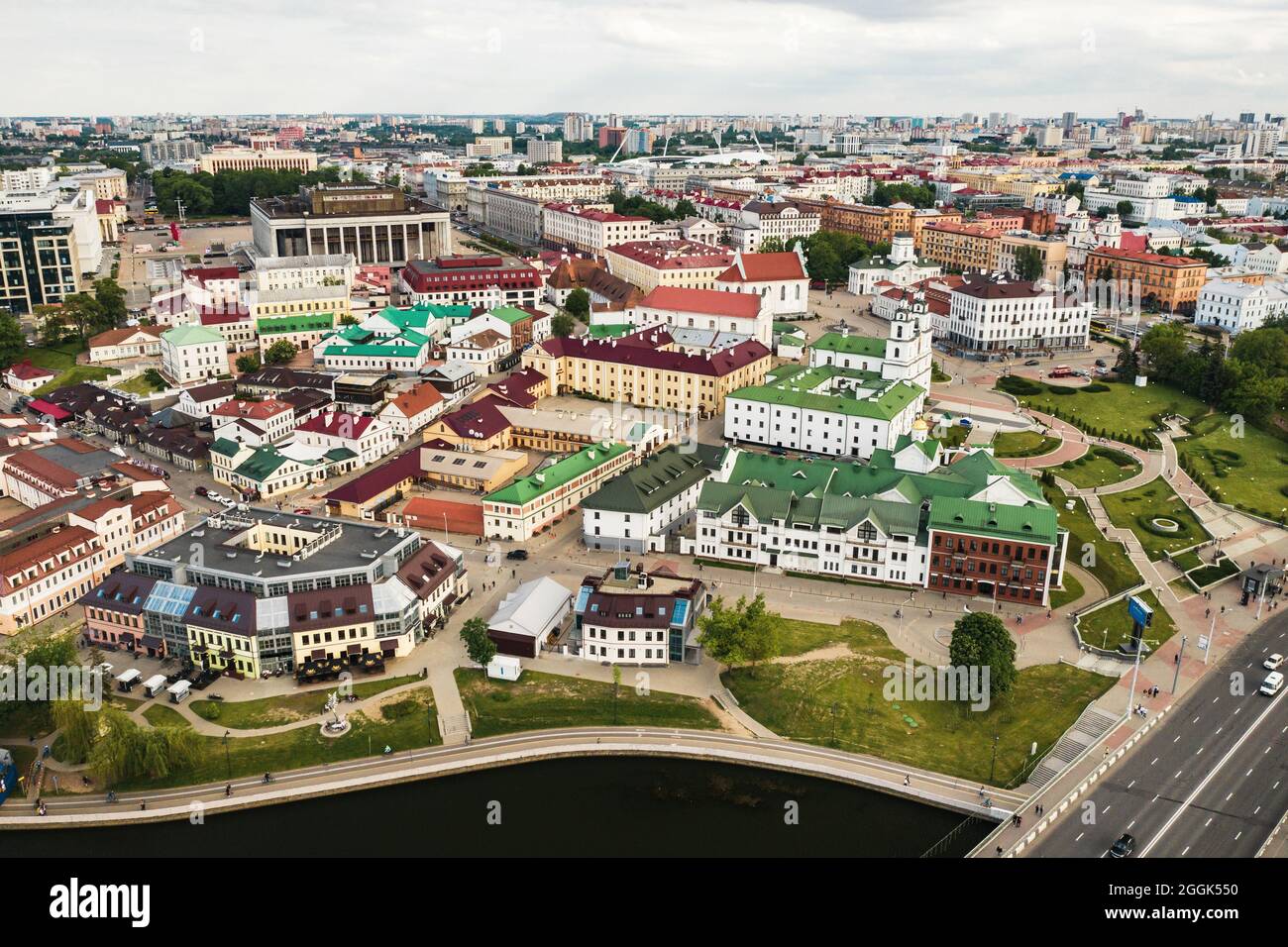 Panoramic view of the historical center of Minsk.Old town in the center ...