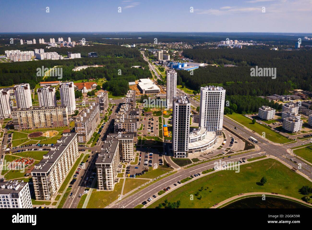 View from the height of the new district in the city of Minsk ...