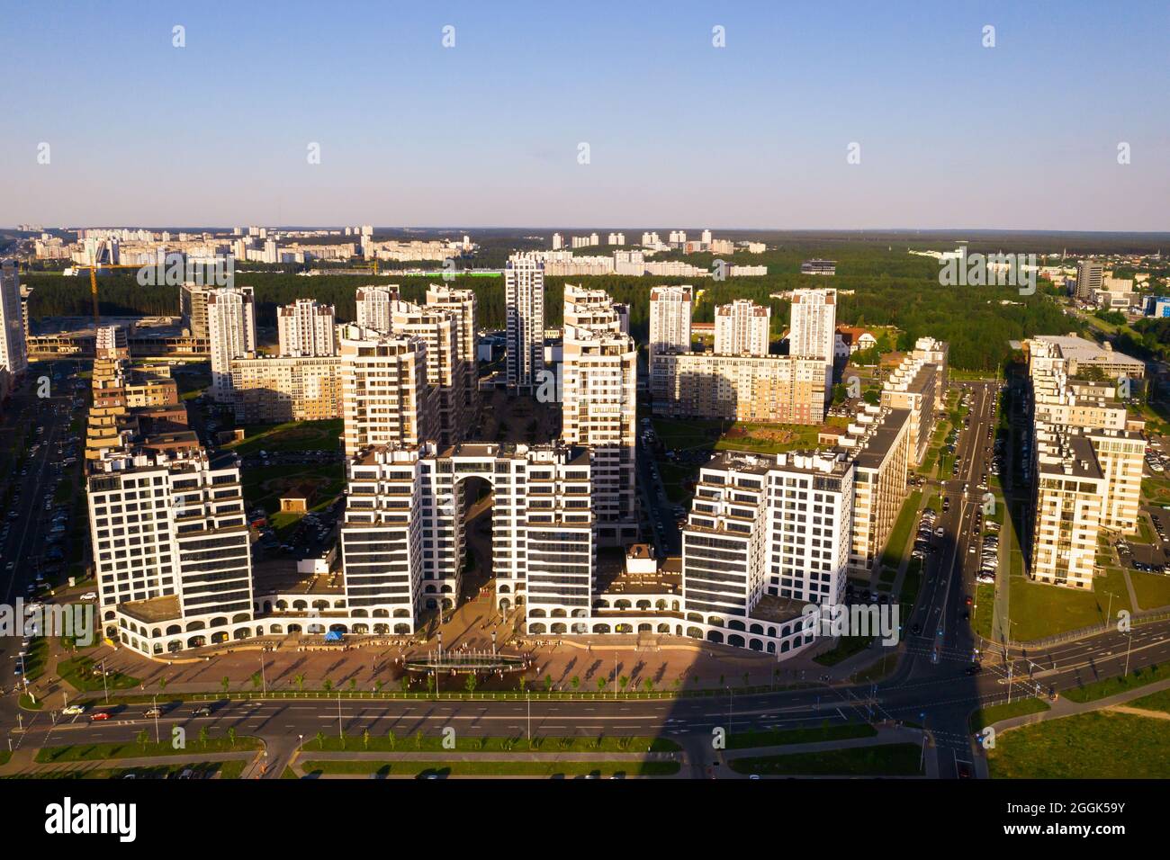 View from the height of the new district in the city of Minsk ...