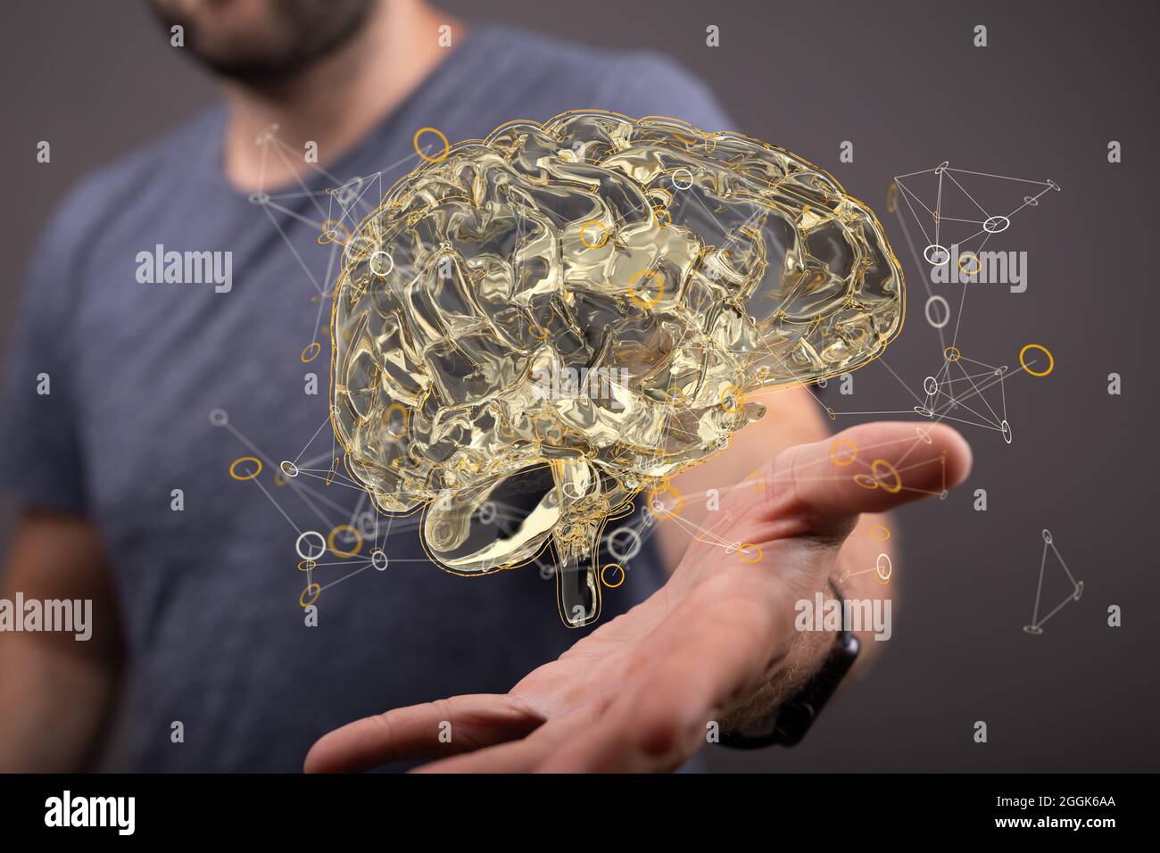 3D rendering of a floating human brain above a hand Stock Photo - Alamy