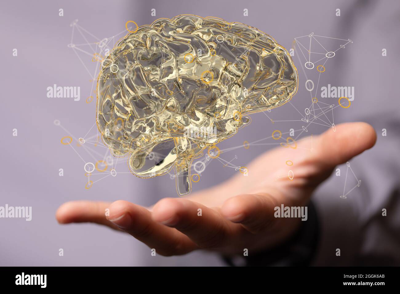 3D rendering of a floating human brain above a hand Stock Photo - Alamy