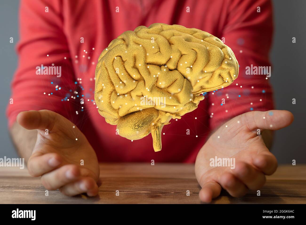 3D rendering of a floating human brain above hands Stock Photo - Alamy