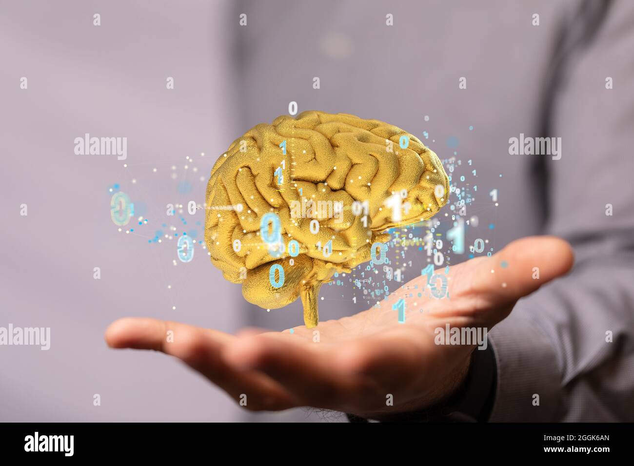 3D rendering of a floating human brain above a hand Stock Photo - Alamy
