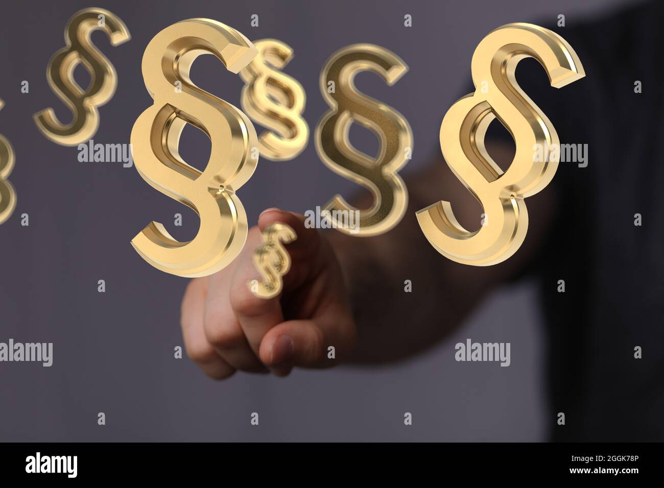 Hand touching floating 3D paragraph law and justice signs Stock Photo ...