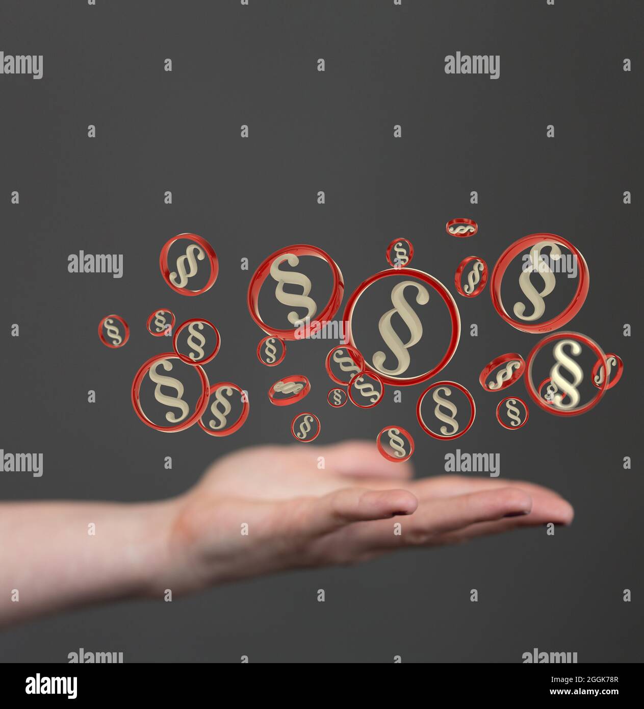 Vertical shot of floating 3D paragraph law and justice signs above ...