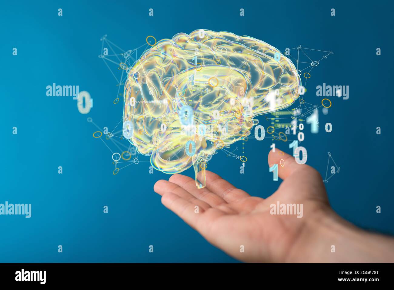3D rendering of a floating human brain above a hand Stock Photo - Alamy