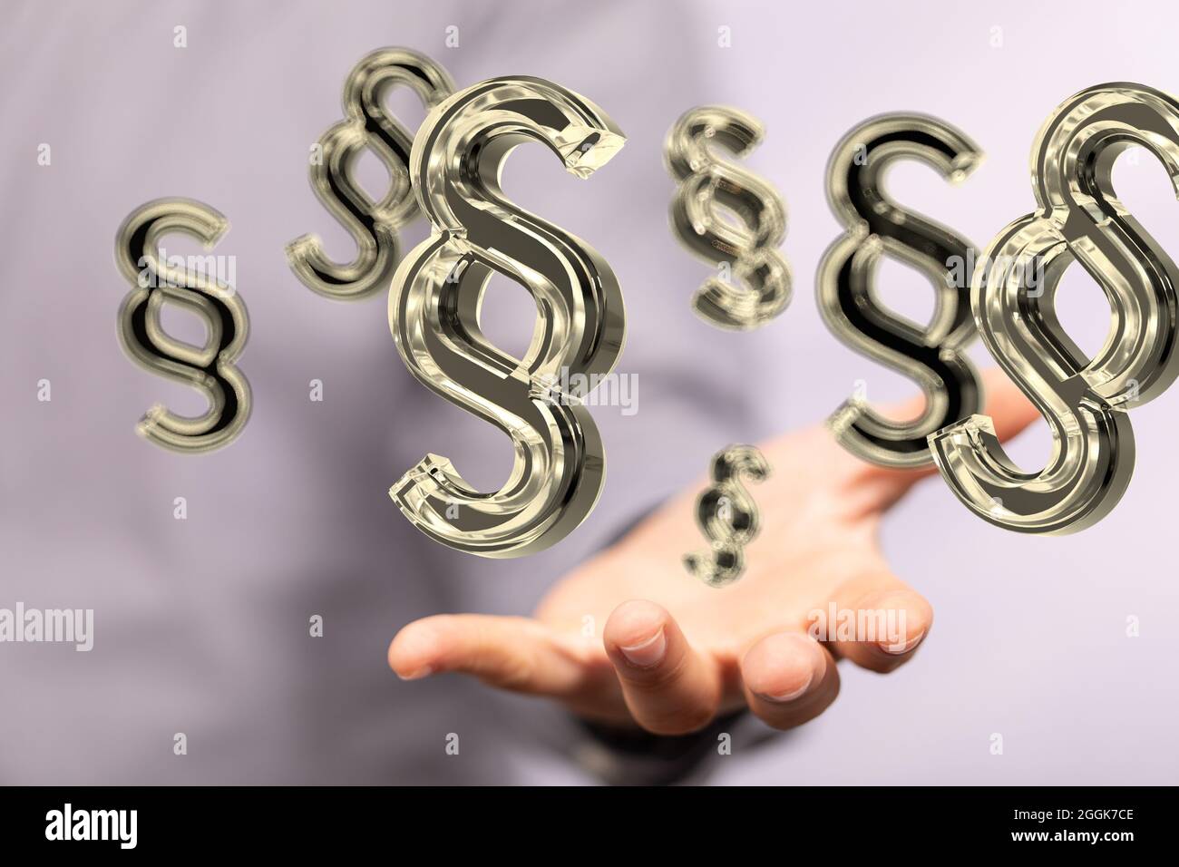 3D paragraph law and justice signs above a hand Stock Photo - Alamy