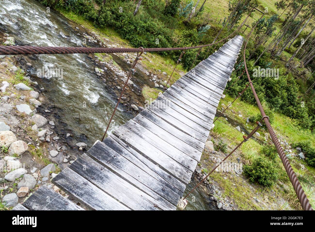 Suspension bridge over Toachi river near Quilotoa crater, Ecuador Stock ...