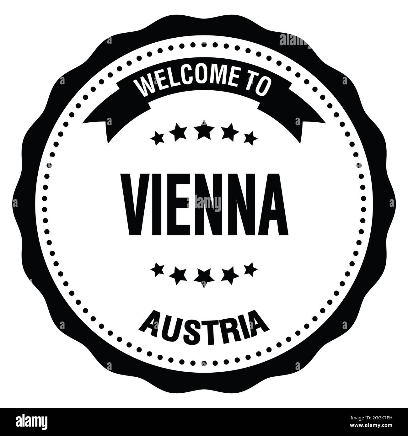 WELCOME TO VIENNA - AUSTRIA, words written on black round badge stamp ...