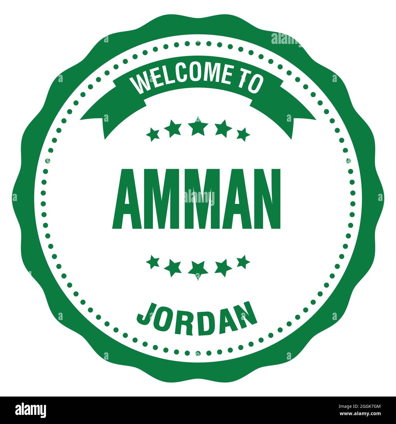 WELCOME TO AMMAN - JORDAN, words written on green round badge stamp ...