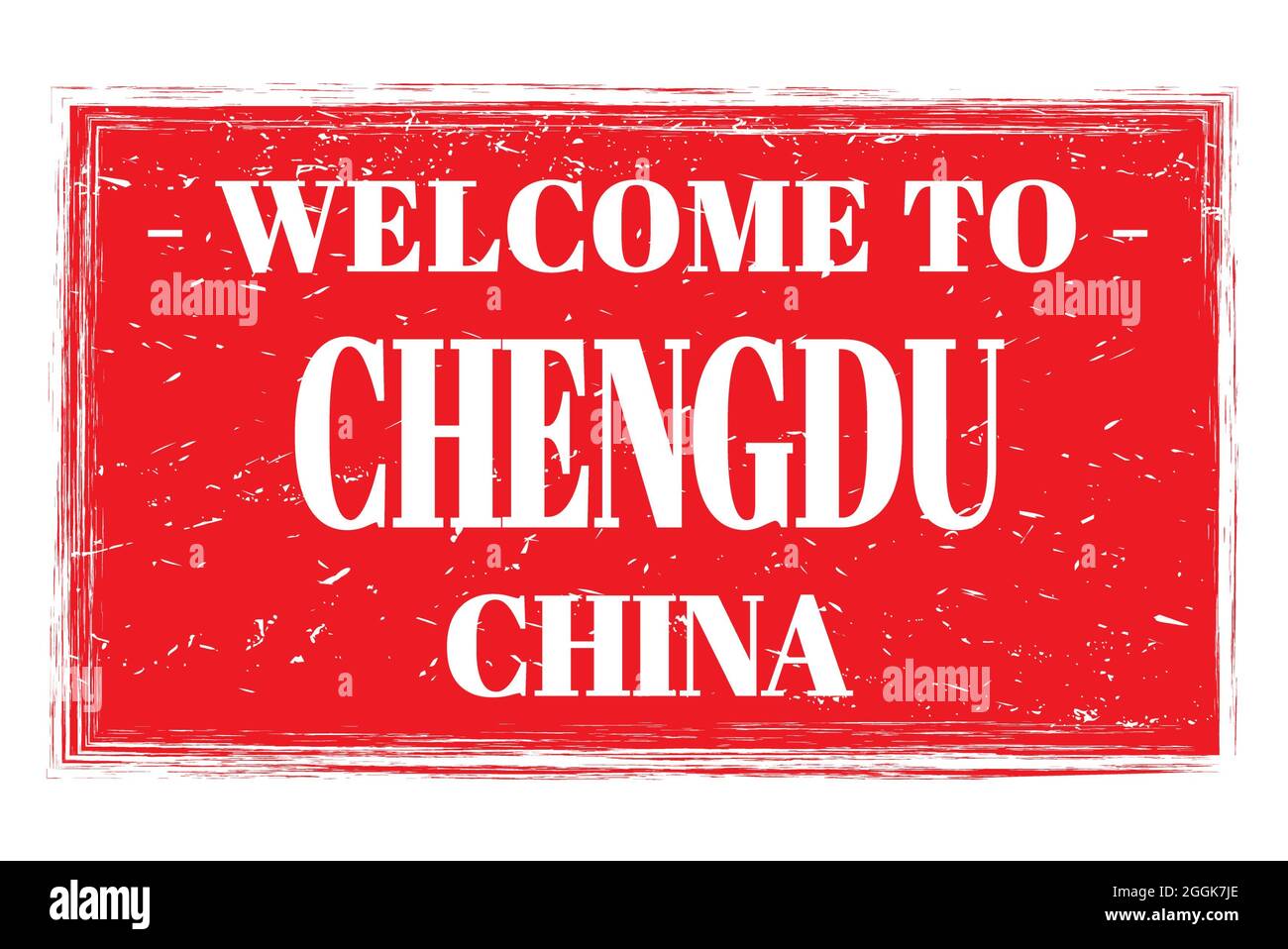 WELCOME TO CHENGDU - CHINA, words written on red rectangle post stamp ...
