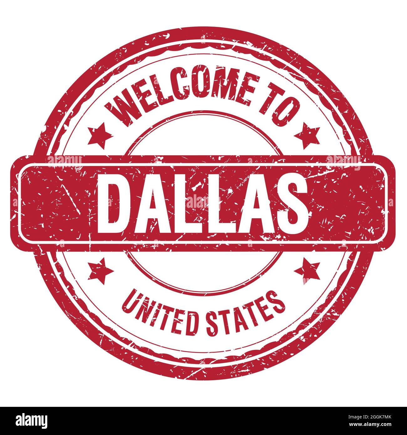 WELCOME TO DALLAS - UNITED STATES, words written on red grungy stamp ...