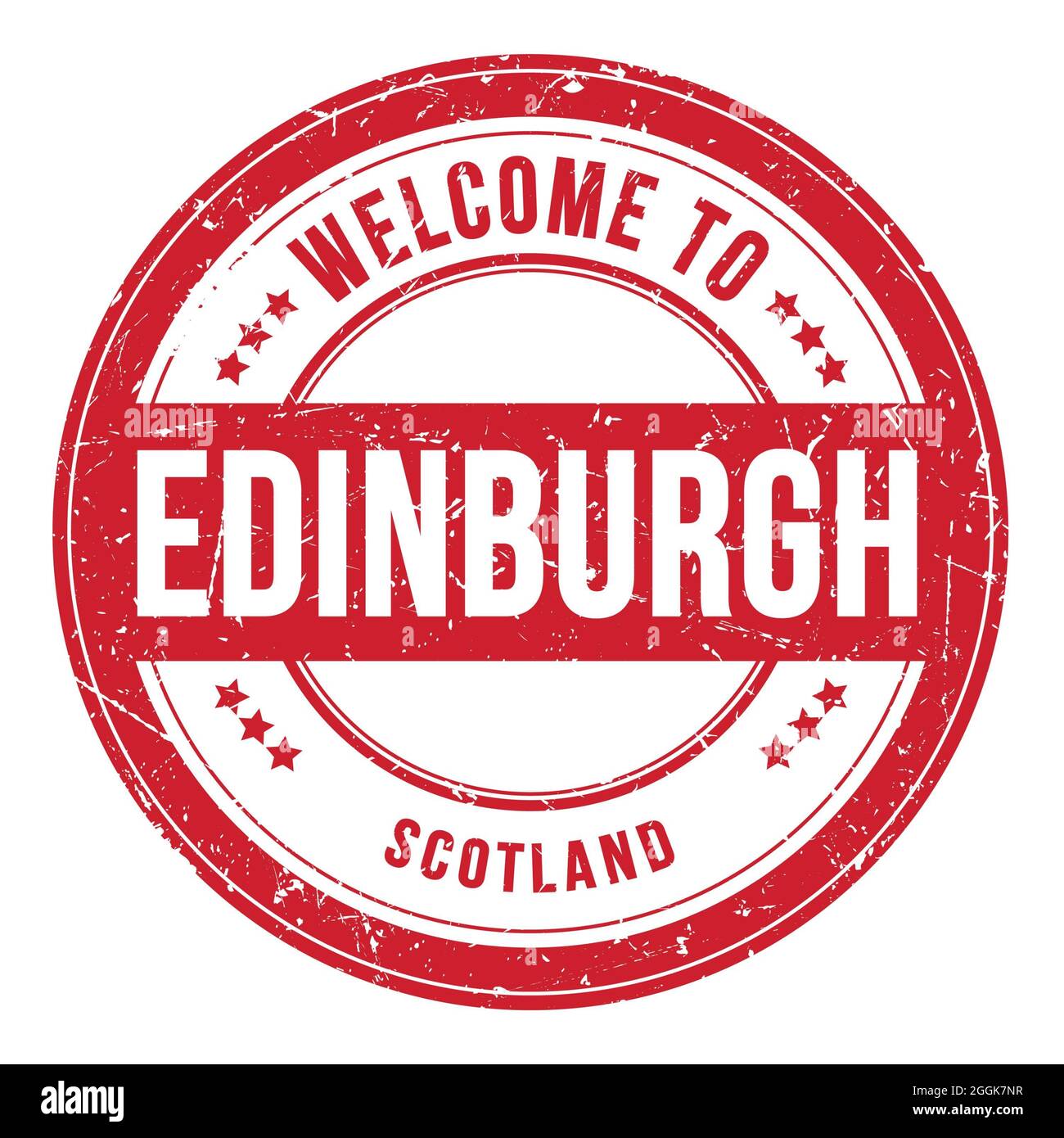 WELCOME TO EDINBURGH - SCOTLAND, words written on red round coin stamp ...