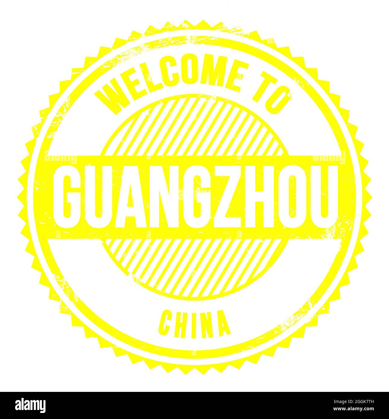 WELCOME TO GUANGZHOU - CHINA, words written on yellow zig zag stamp ...