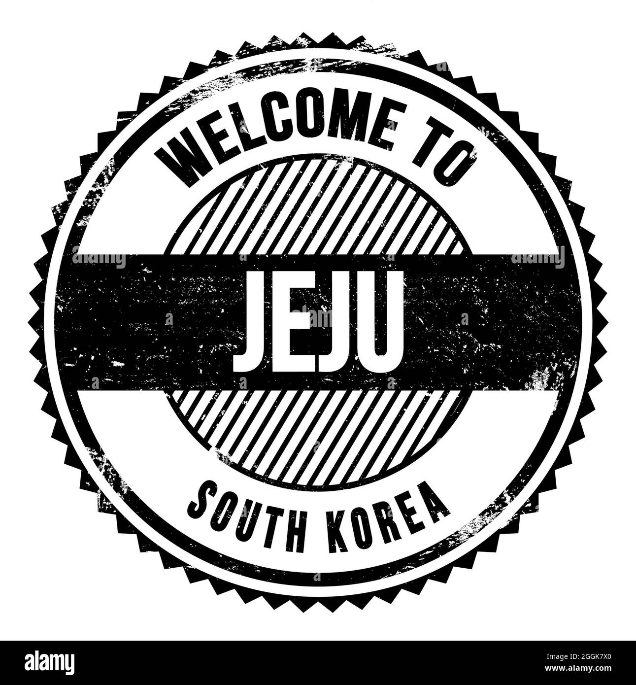 WELCOME TO JEJU - SOUTH KOREA, words written on black zig zag stamp ...