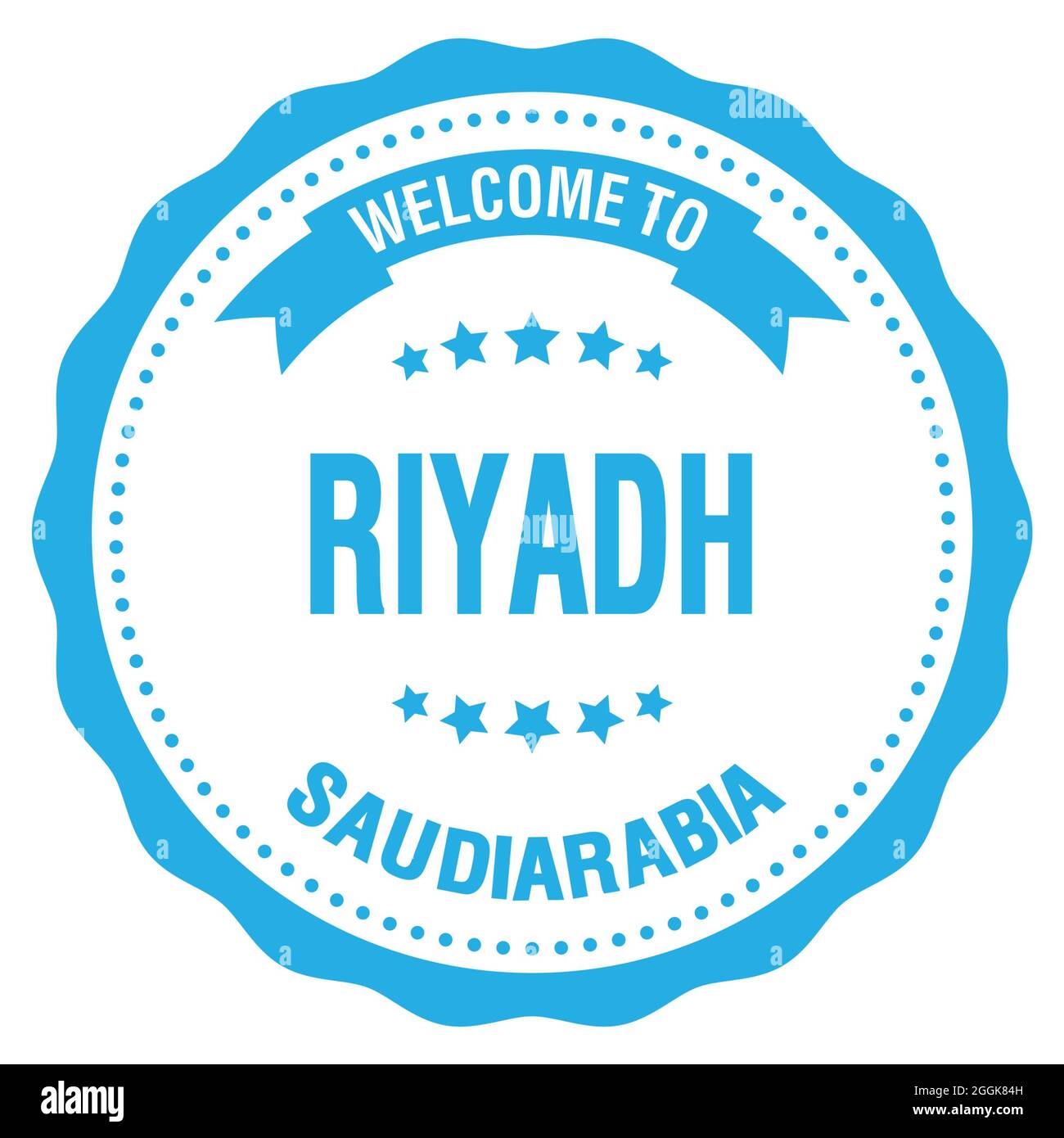 WELCOME TO RIYADH - SAUDI ARABIA, words written on blue round badge ...