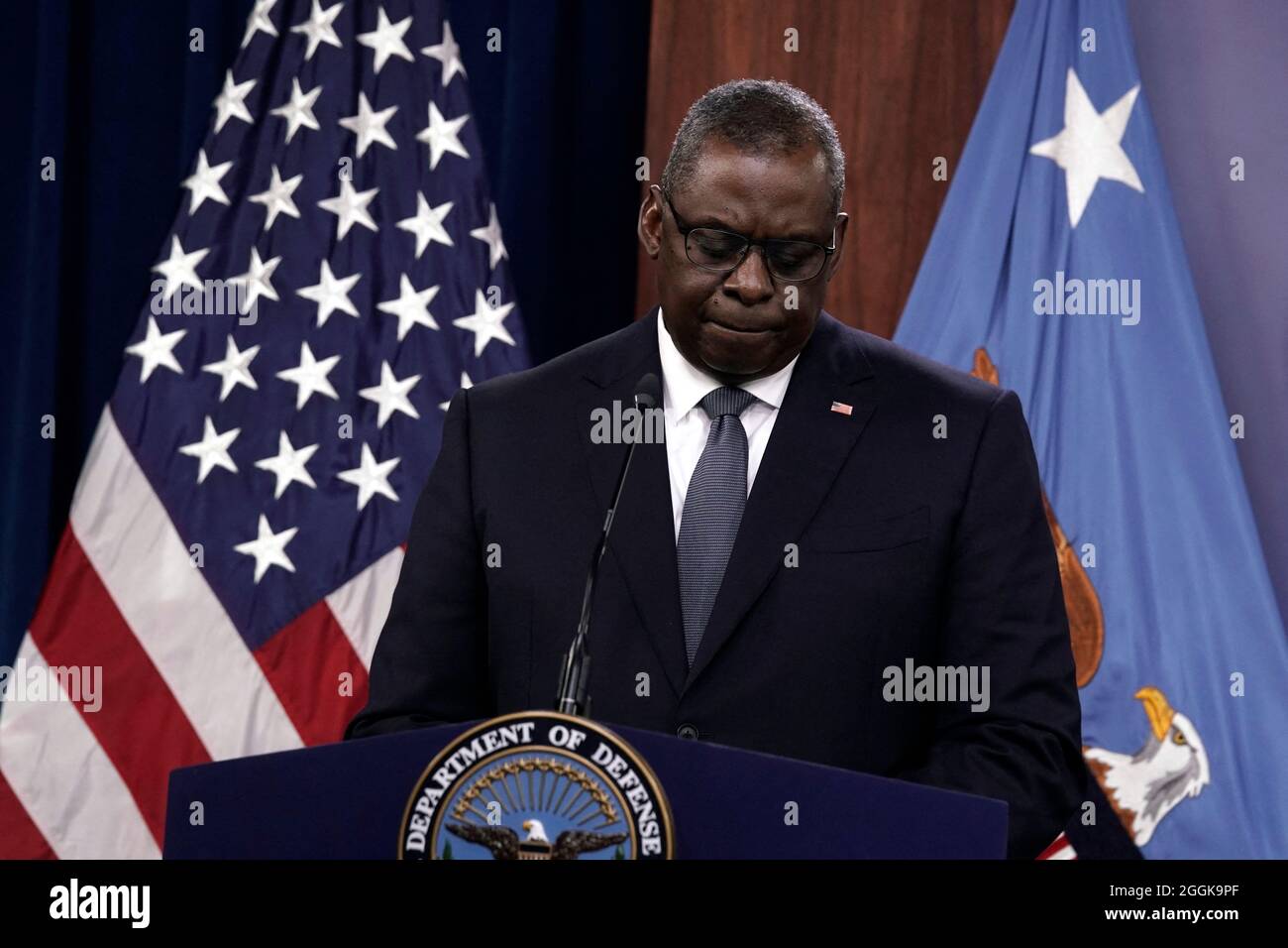 U.S. Defense Secretary Lloyd Austin delivers remarks about the end of ...