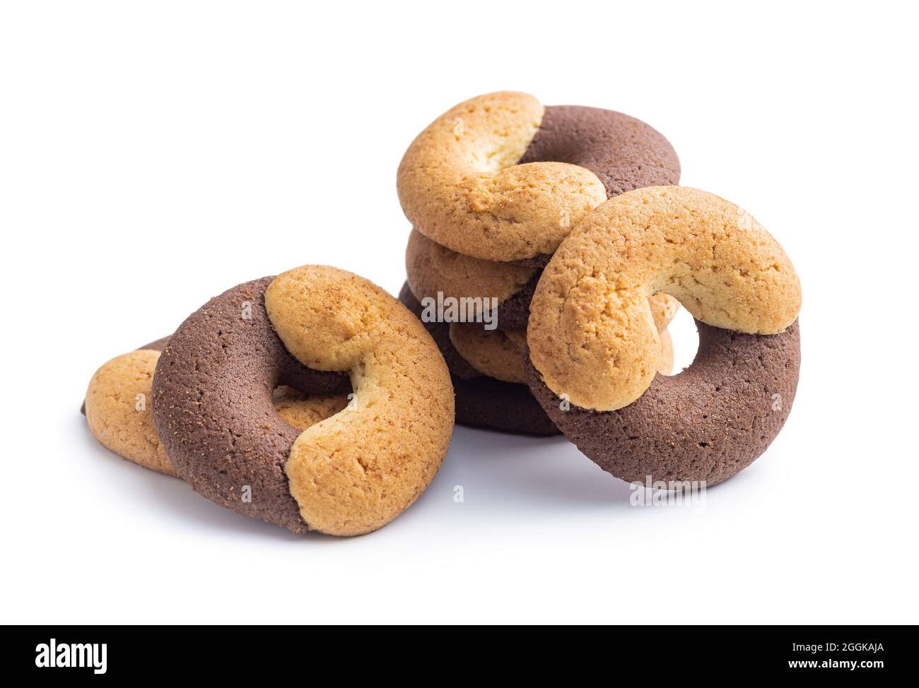 Sweet round biscuits. Cookies with double flavor isolated on white ...