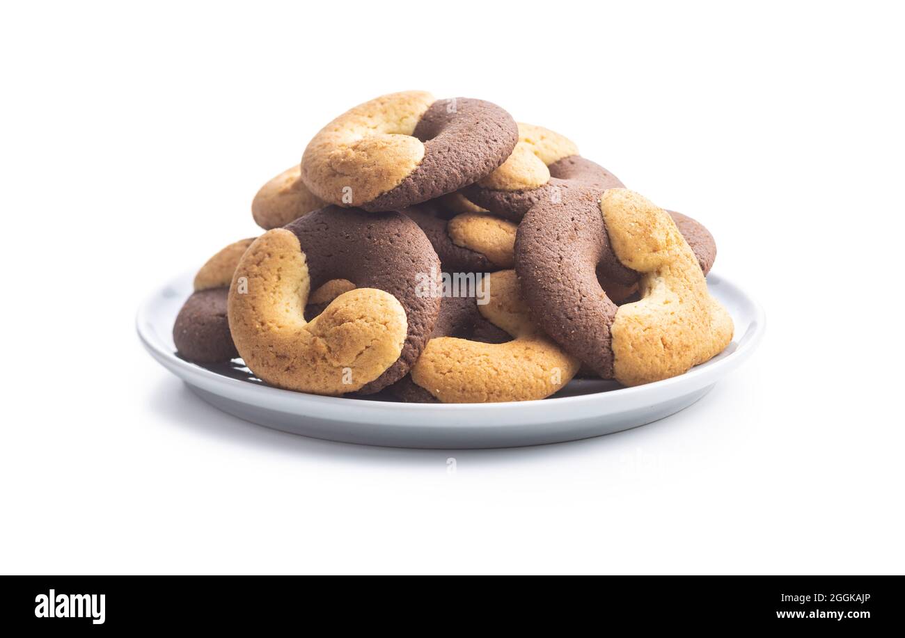 Sweet round biscuits. Cookies with double flavor isolated on white ...