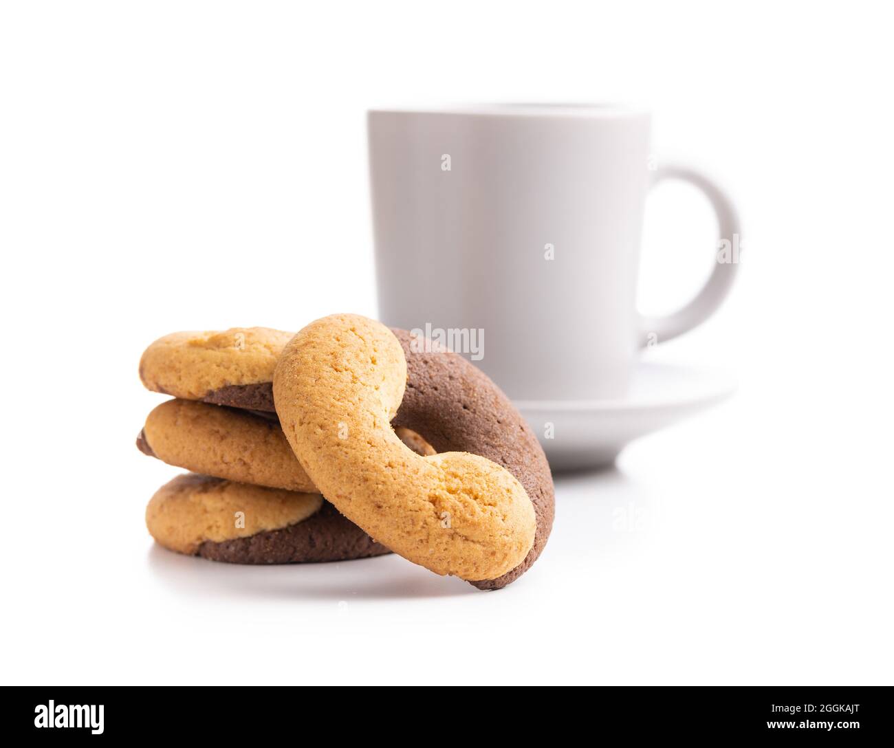 Sweet round biscuits. Cookies with double flavor isolated on white ...