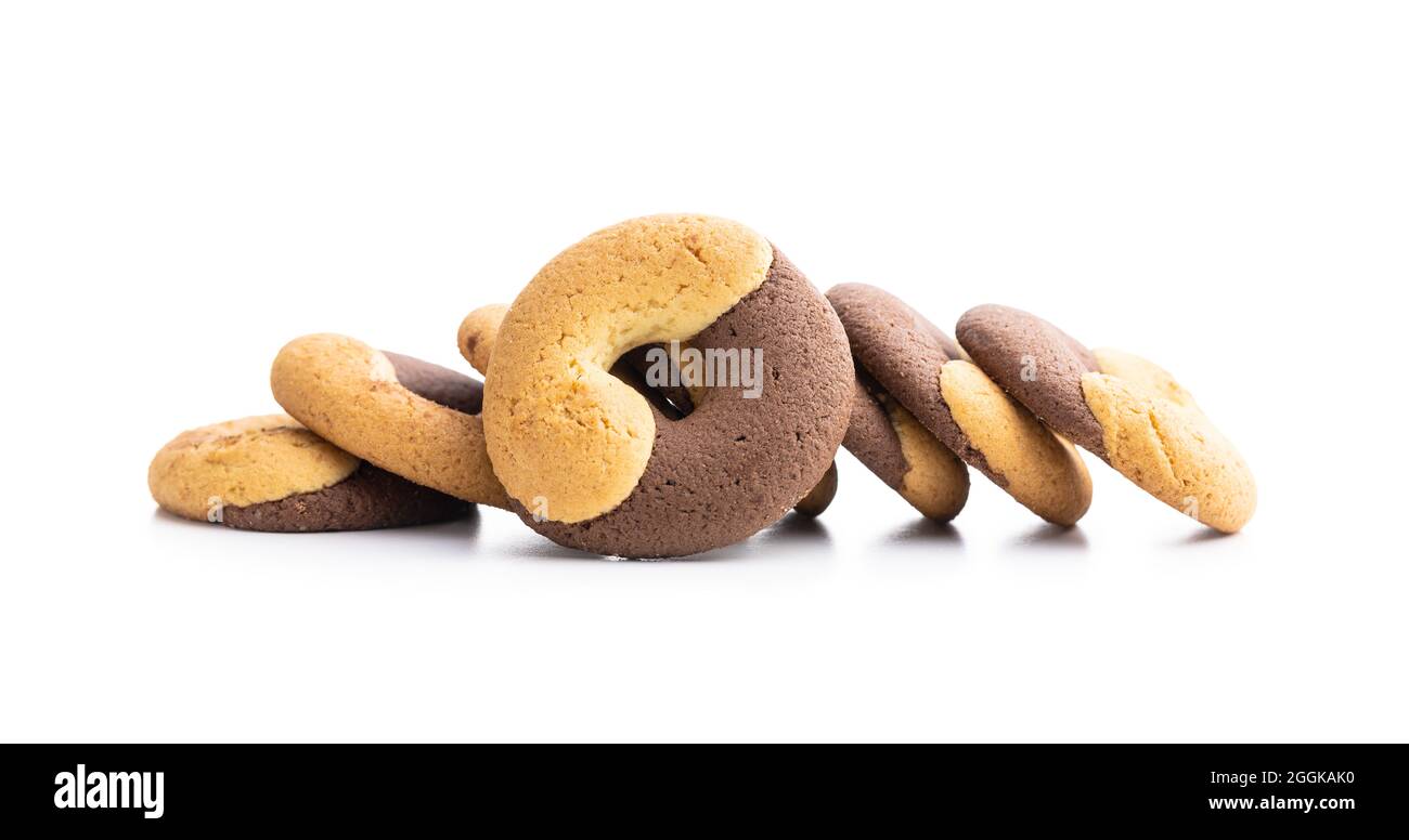 Sweet round biscuits. Cookies with double flavor isolated on white ...
