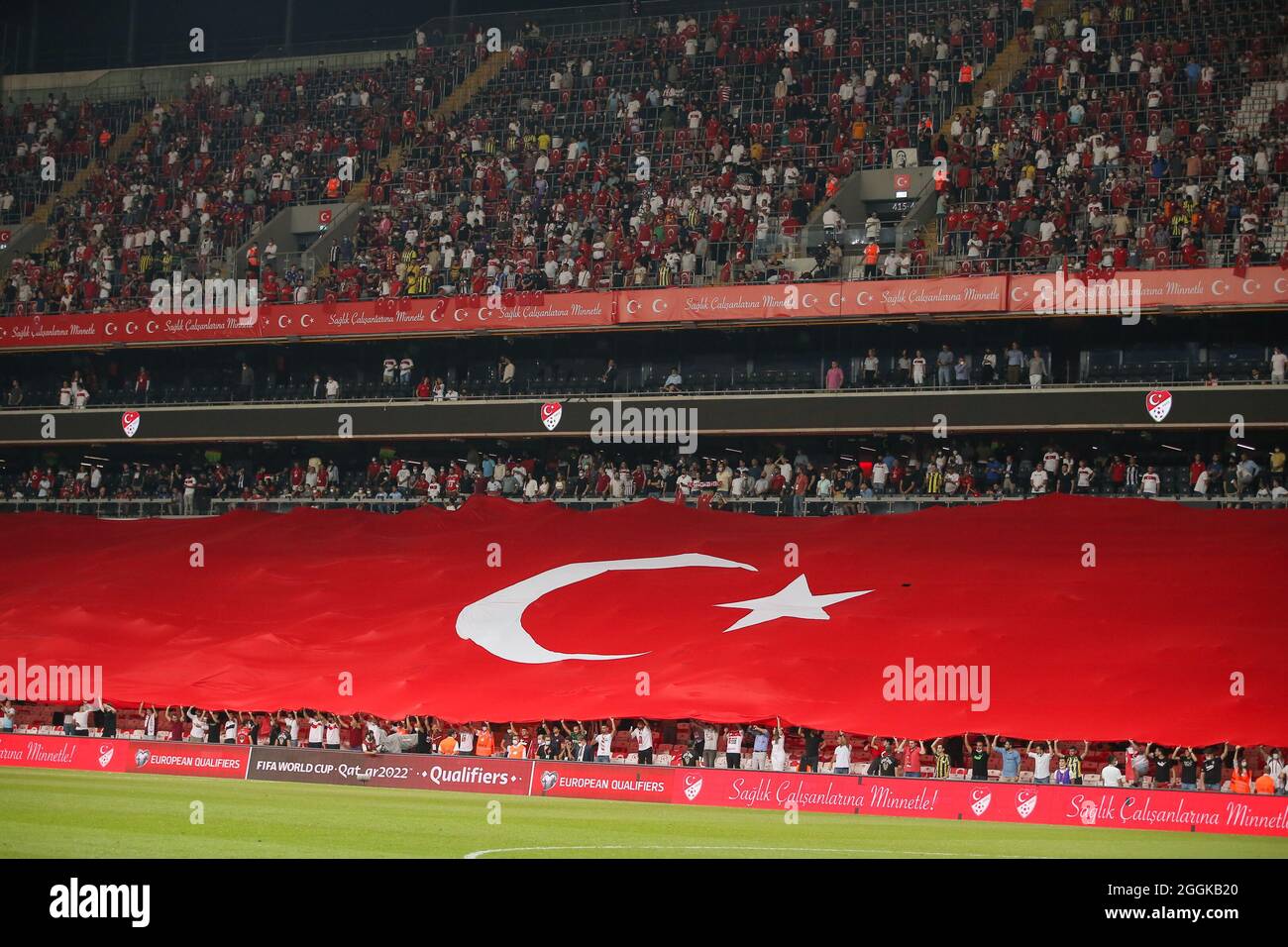 ISTANBUL, TURKEY - SEPTEMBER 1: The national flag of Turkey during the ...