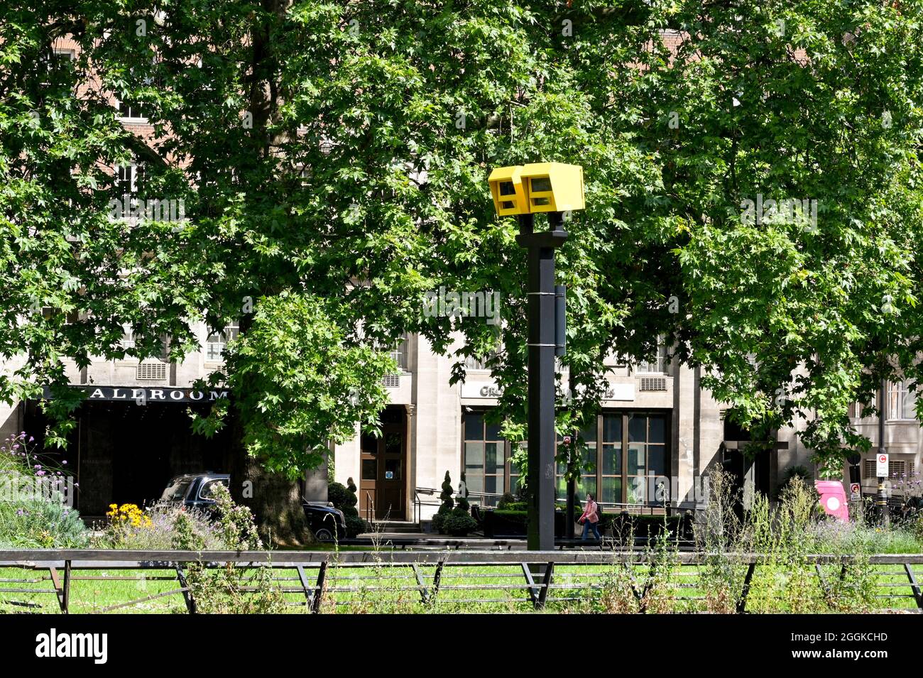 London, England - August 2021: Twin speed limit enforcement cameras on ...