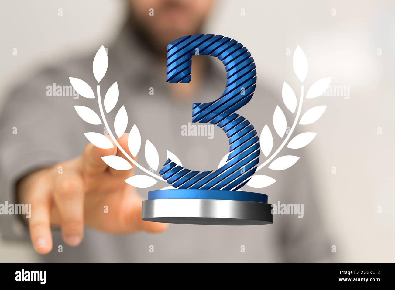 Person presenting the virtual projection of a third-place award Stock ...