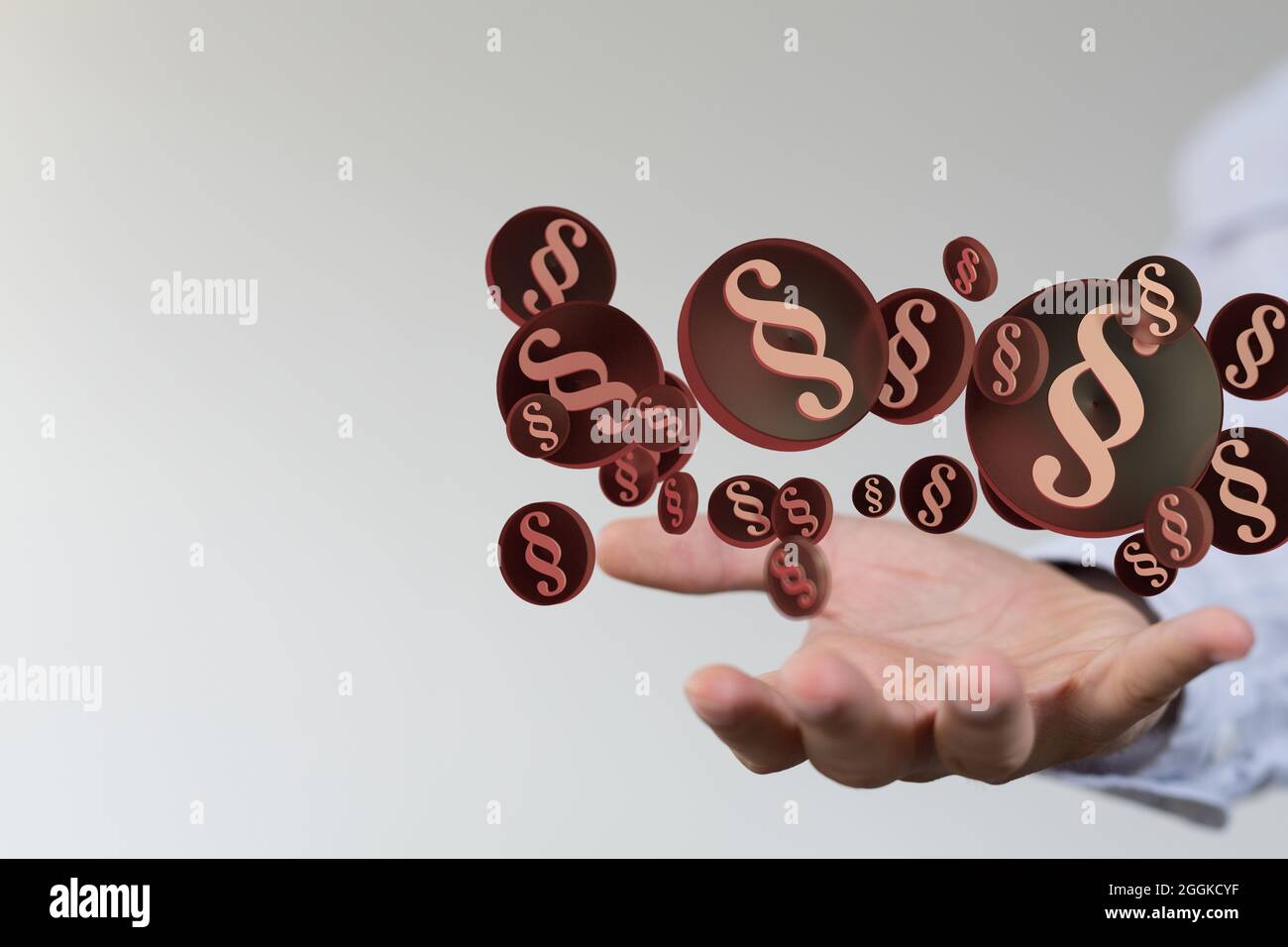 Person presenting the virtual projection of the paragraphs signs Stock ...
