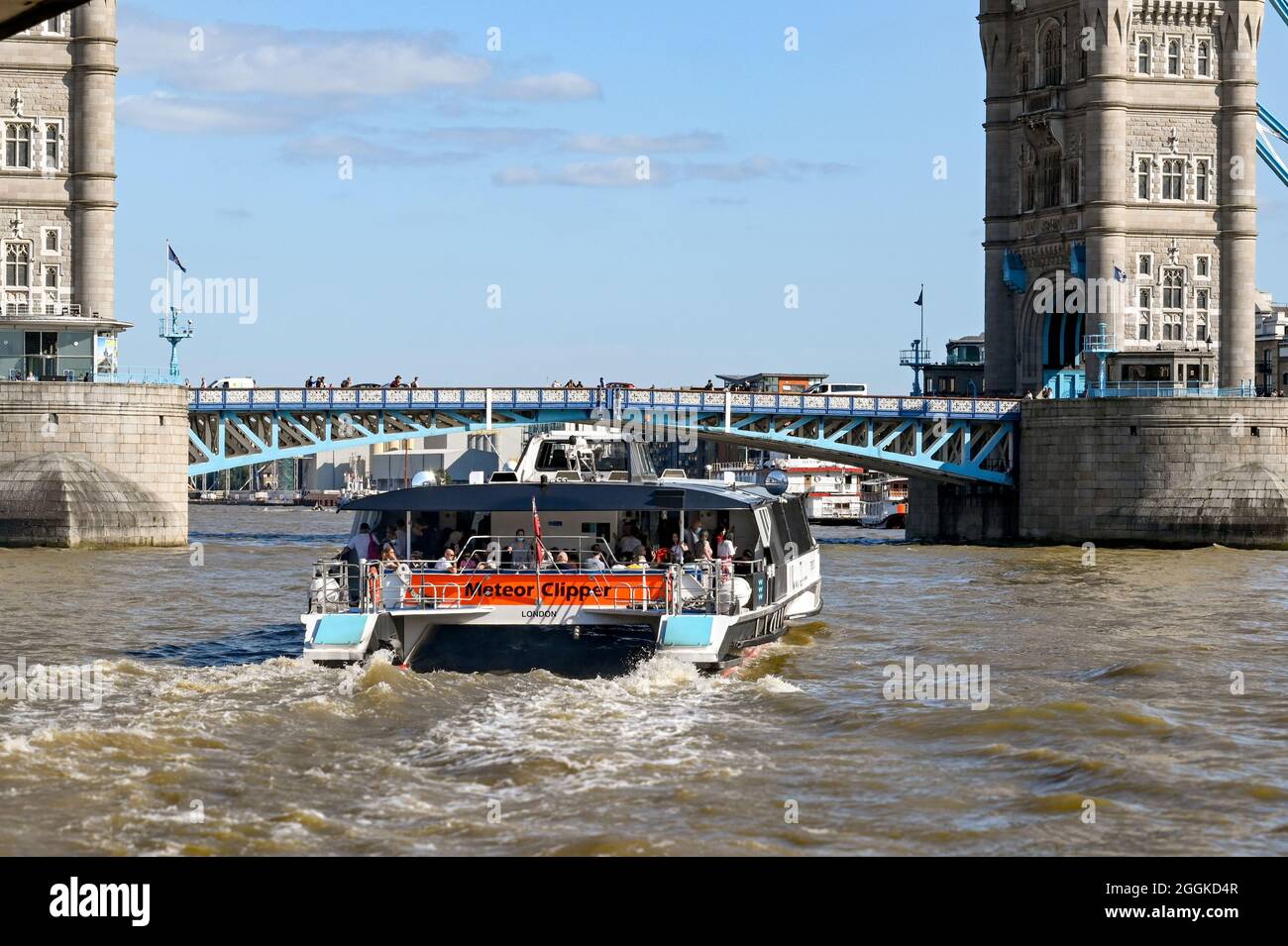 London, England - August 2021: Thames Clipper water taxi on the River ...
