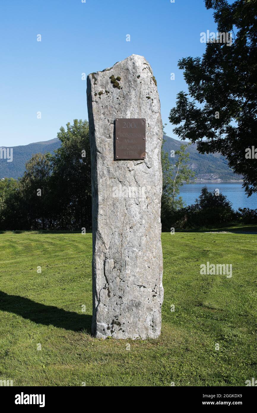 Milennium stone Davik hamlet,Nordfjord, Norway honouring farming Stock ...