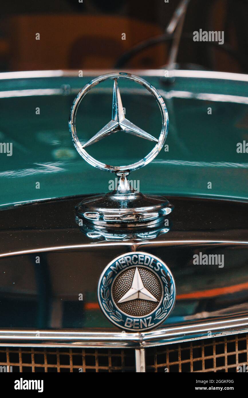 BINZ, GERMANY - Jun 28, 2021: The details of an old Mercedes-Benz Stock ...