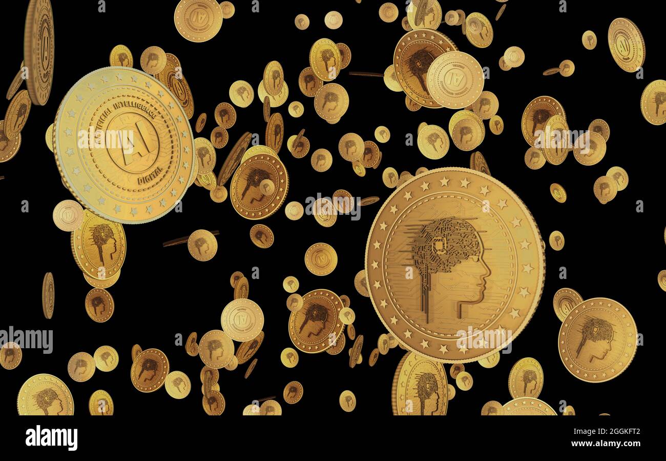Artificial intelligence AI symbol gold coin on green screen background ...