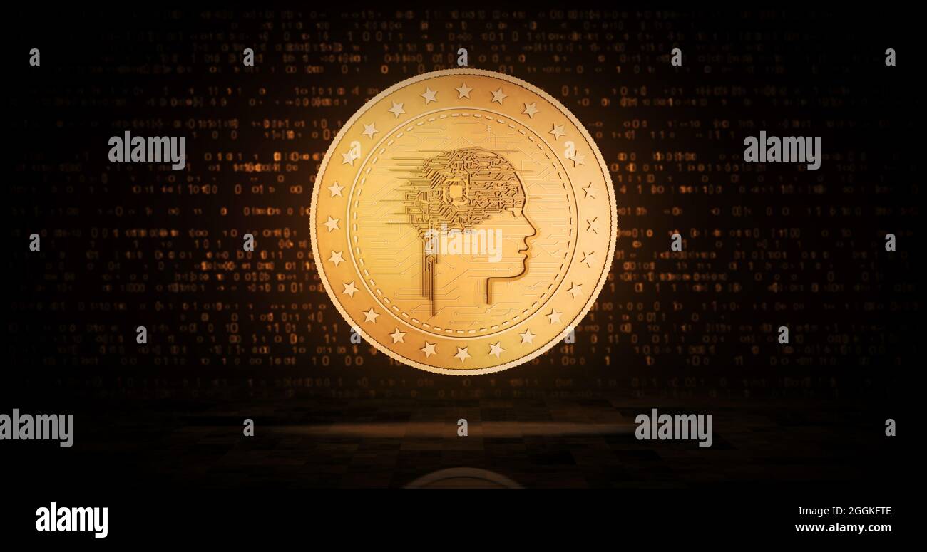 Artificial intelligence AI symbol gold coin on green screen background ...
