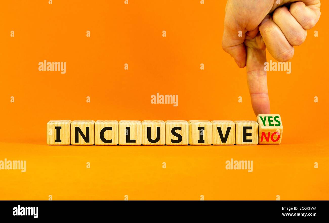 Inclusive yes or no symbol. Businessman turns a wooden cube and change ...