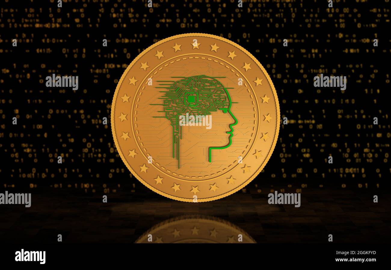 Artificial intelligence AI symbol gold coin on green screen background ...