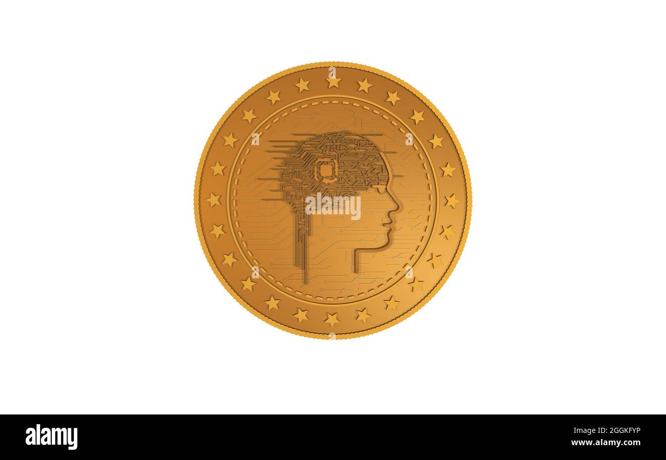 Artificial intelligence AI symbol isolated gold coin on green screen ...